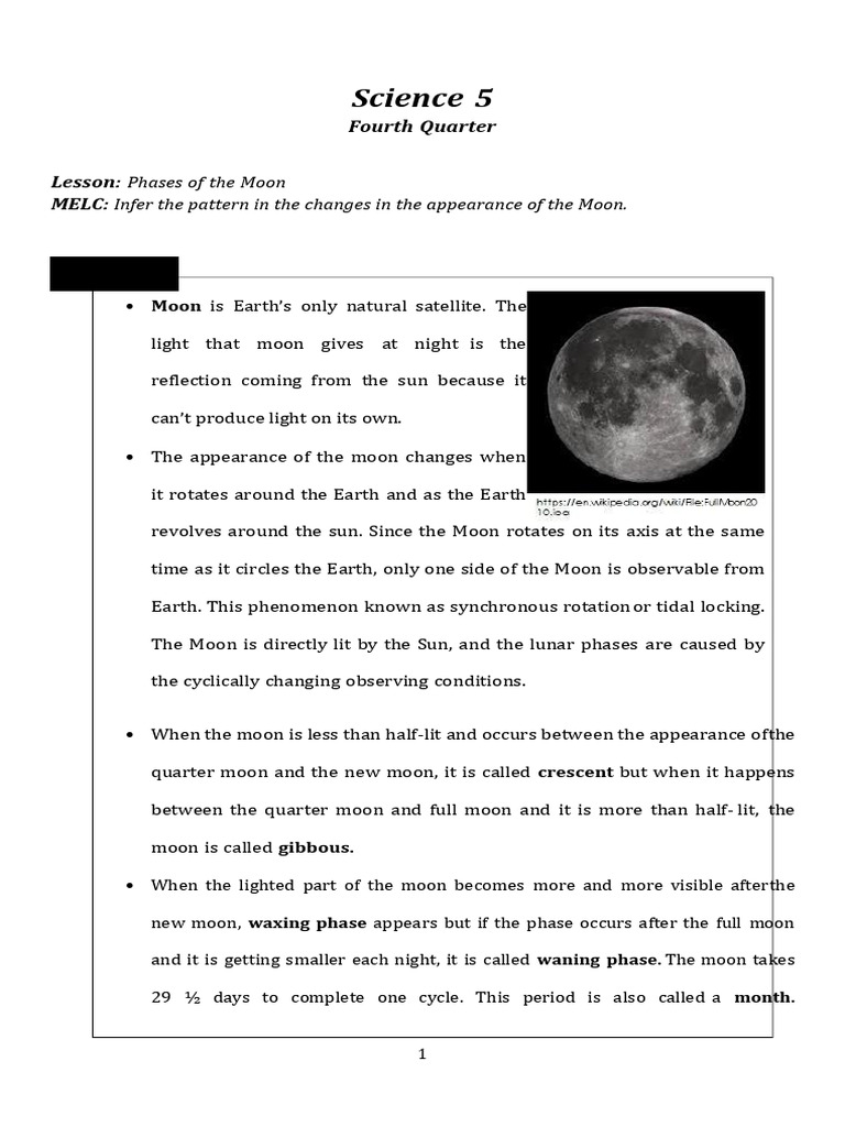 SCIENCE-5-ACTIVITY-WORKSHEET-APRIL-29-MAY-3-2024 | PDF | Moon | Outer Space