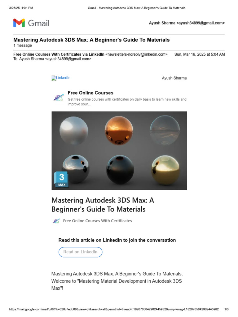 Gmail - Mastering Autodesk 3DS Max_ A Beginner's Guide To Materials | PDF | 3 D Computer ...