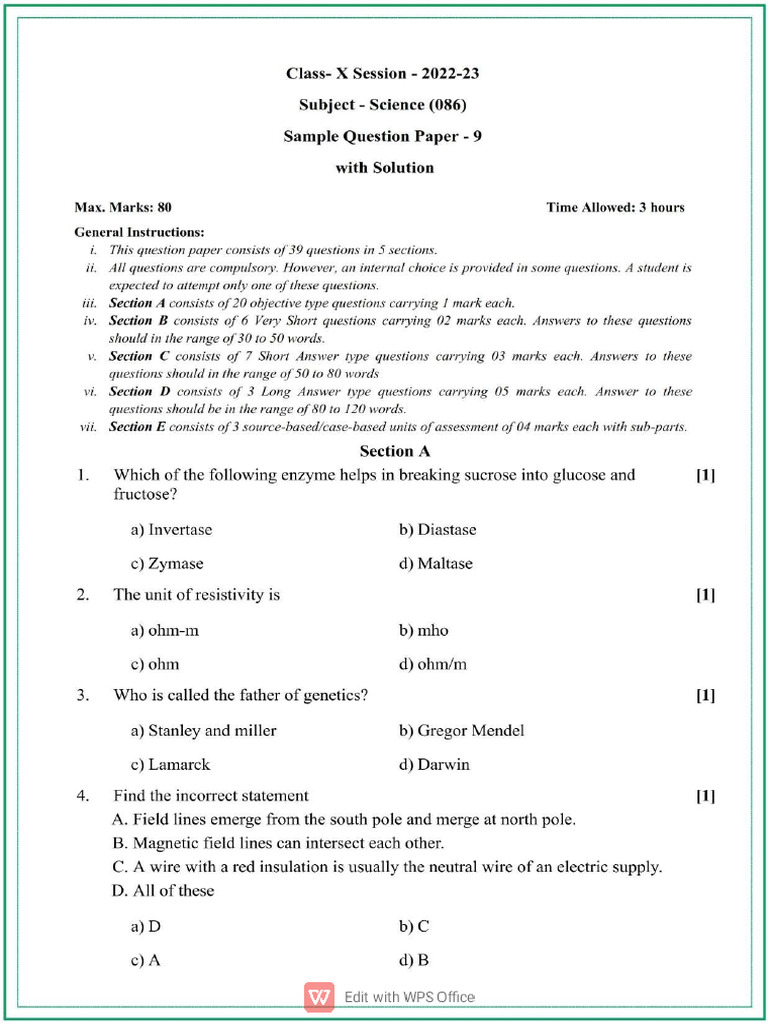 Grade10 Sci Sample Paper PDF | PDF