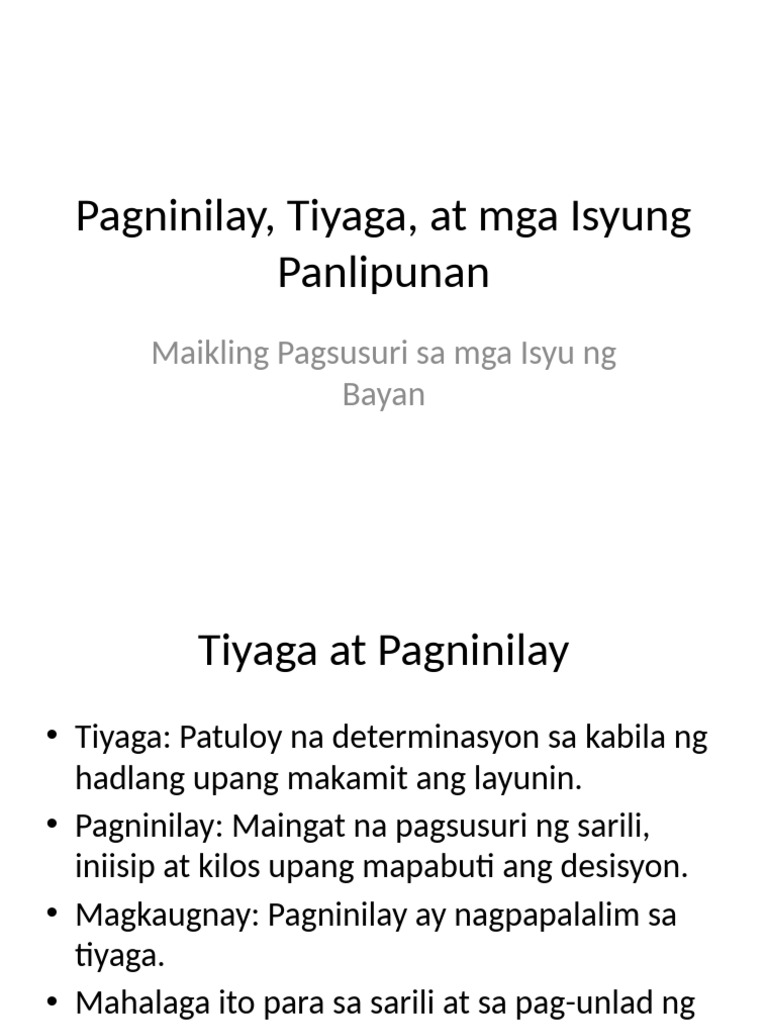 Pagninilay Tiyaga Isyung Panlipunan | PDF