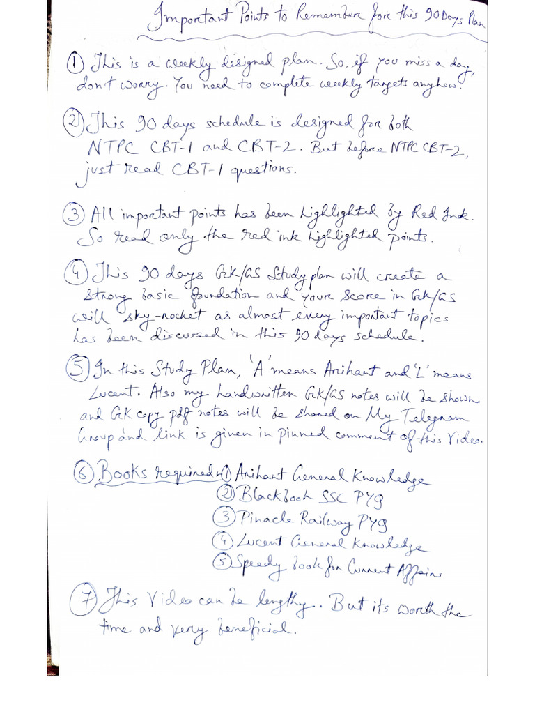 GK GS 90 Days Schedule and My Handwritten GK Notes | PDF