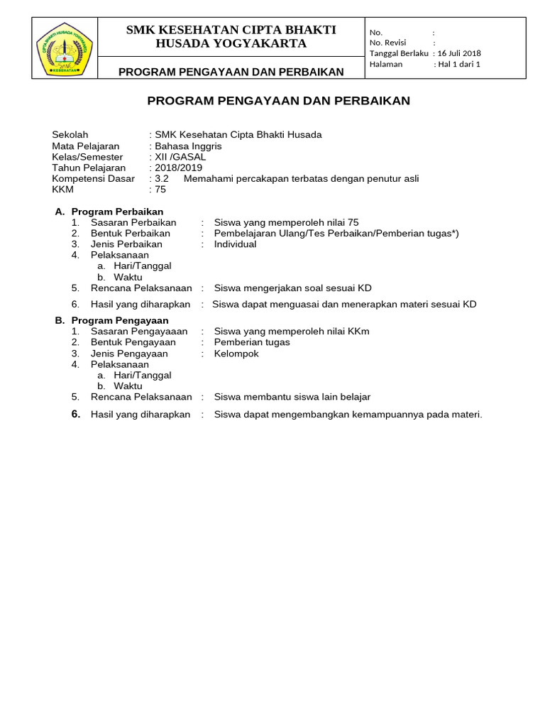Program Pengayaan Dan Perbaikan KD2 | PDF