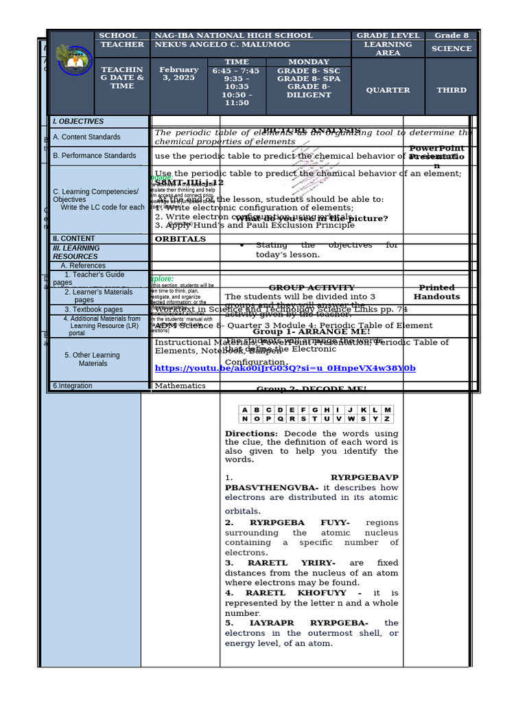 Electron Configuration Lesson Plan | PDF | Electron Configuration ...