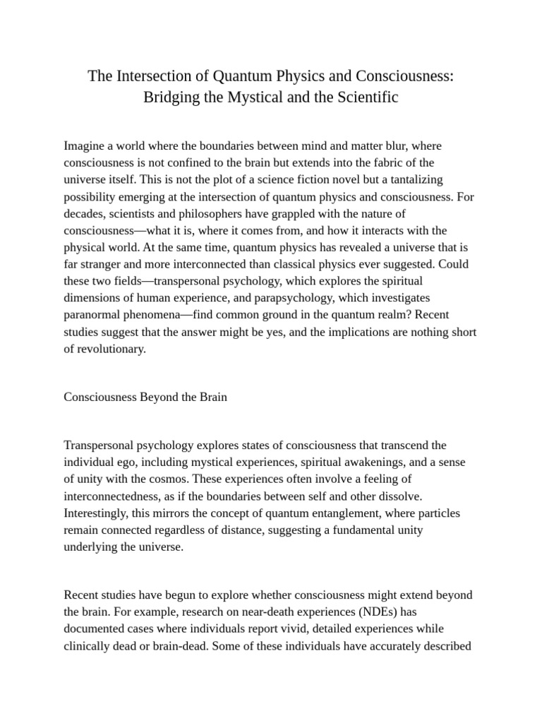 The Intersection of Quantum Physics and Consciousness | PDF ...
