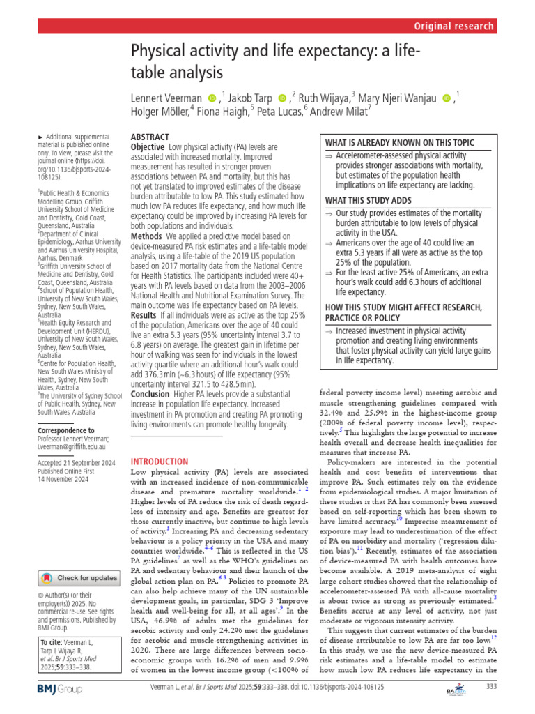 Physical activity and life expectancy. a life- table analysis | PDF ...