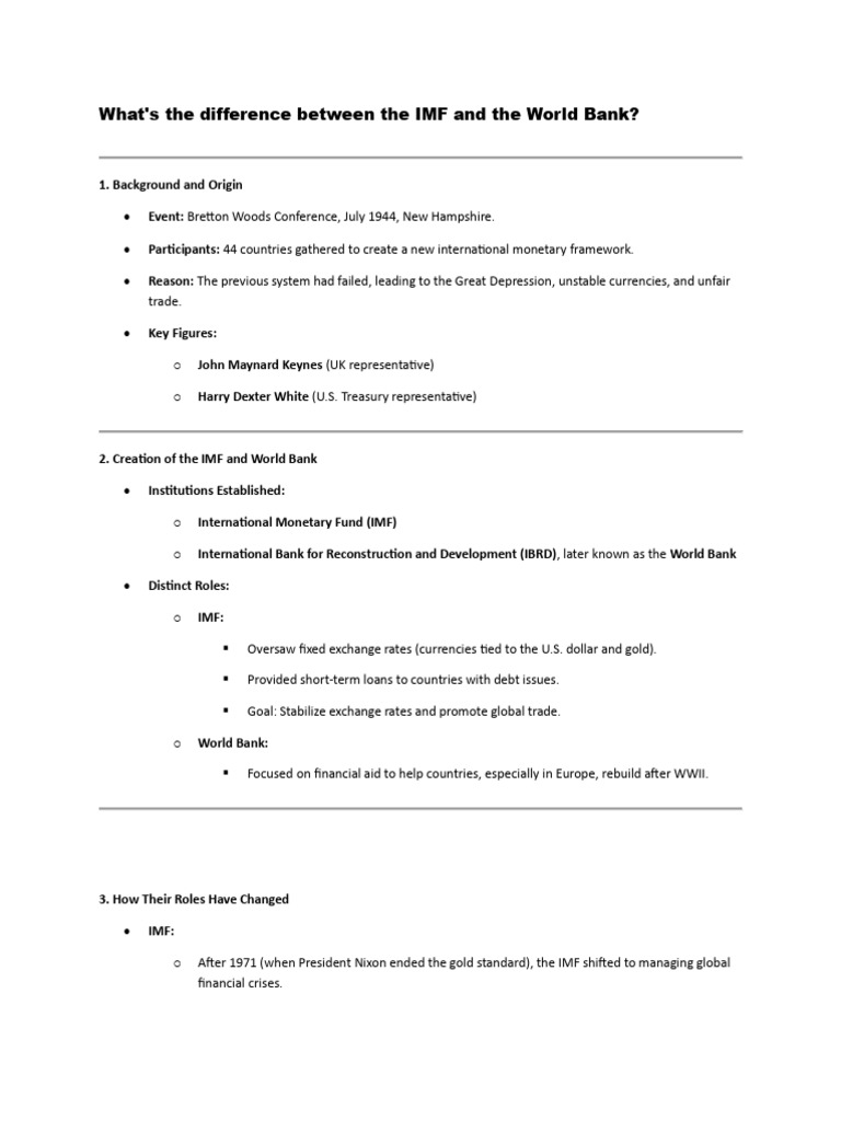 Difference Between IMF and WB | PDF | International Monetary Fund ...