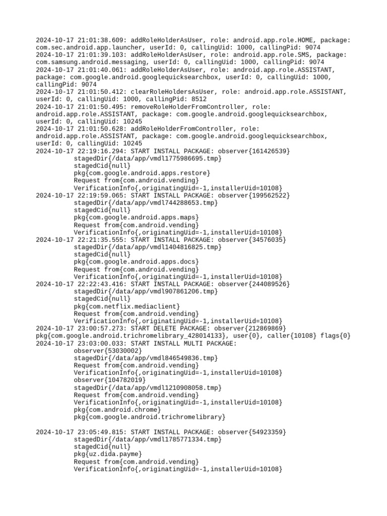 Android Package Installation Logs | PDF | Unix | Utility Software