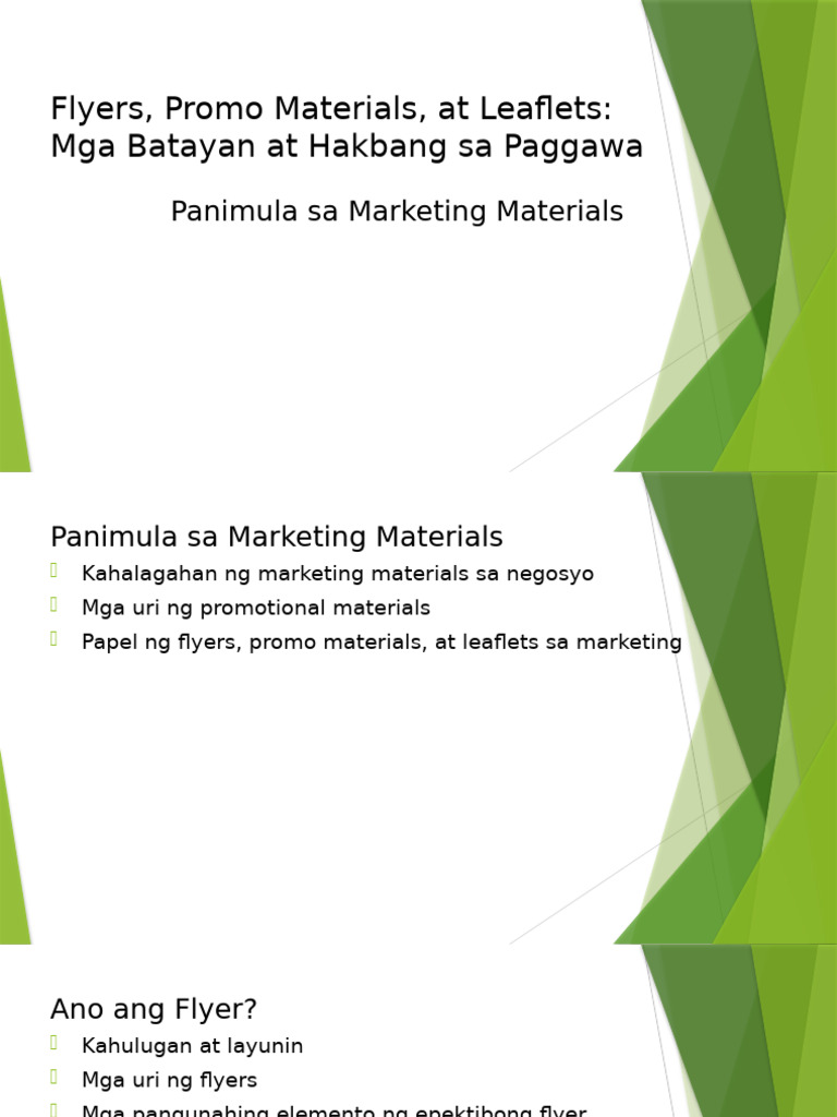 Flyers Promo Materials at Leaflets Mga Batayan at Hakbang Sa Paggawa | PDF
