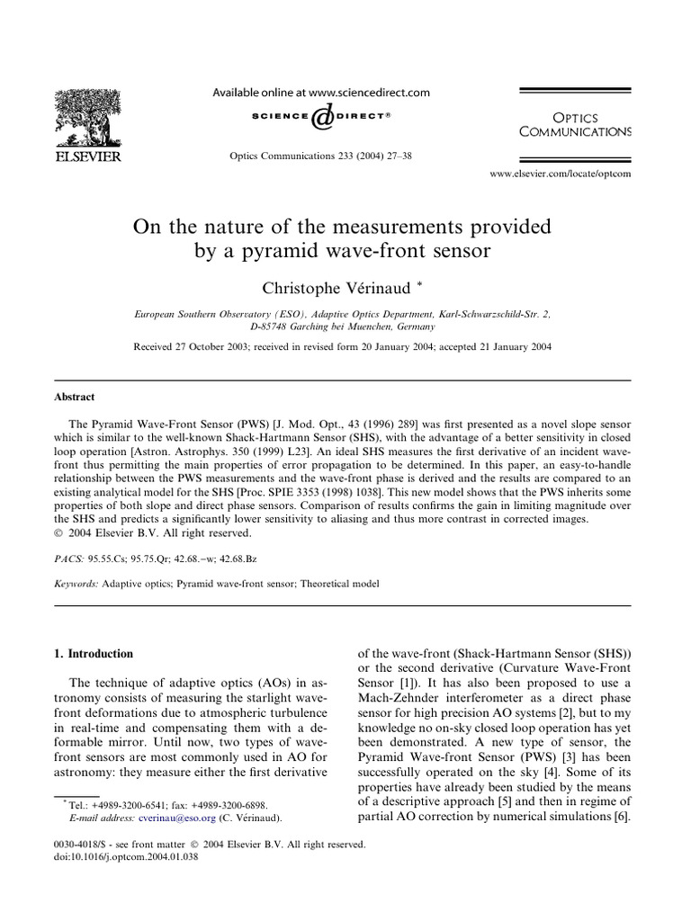 Verinaud OnNaturePyramidMeasurements | PDF | Optics | Sampling (Signal Processing)