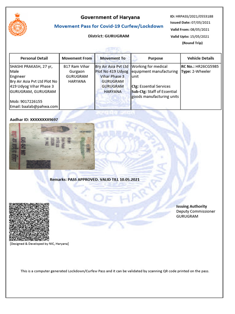 Gurugram Covid-19 Movement Pass | PDF