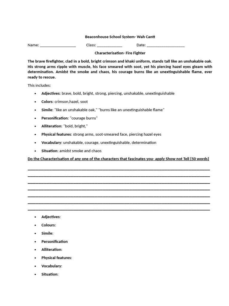 Characterisation - Worksheet | PDF