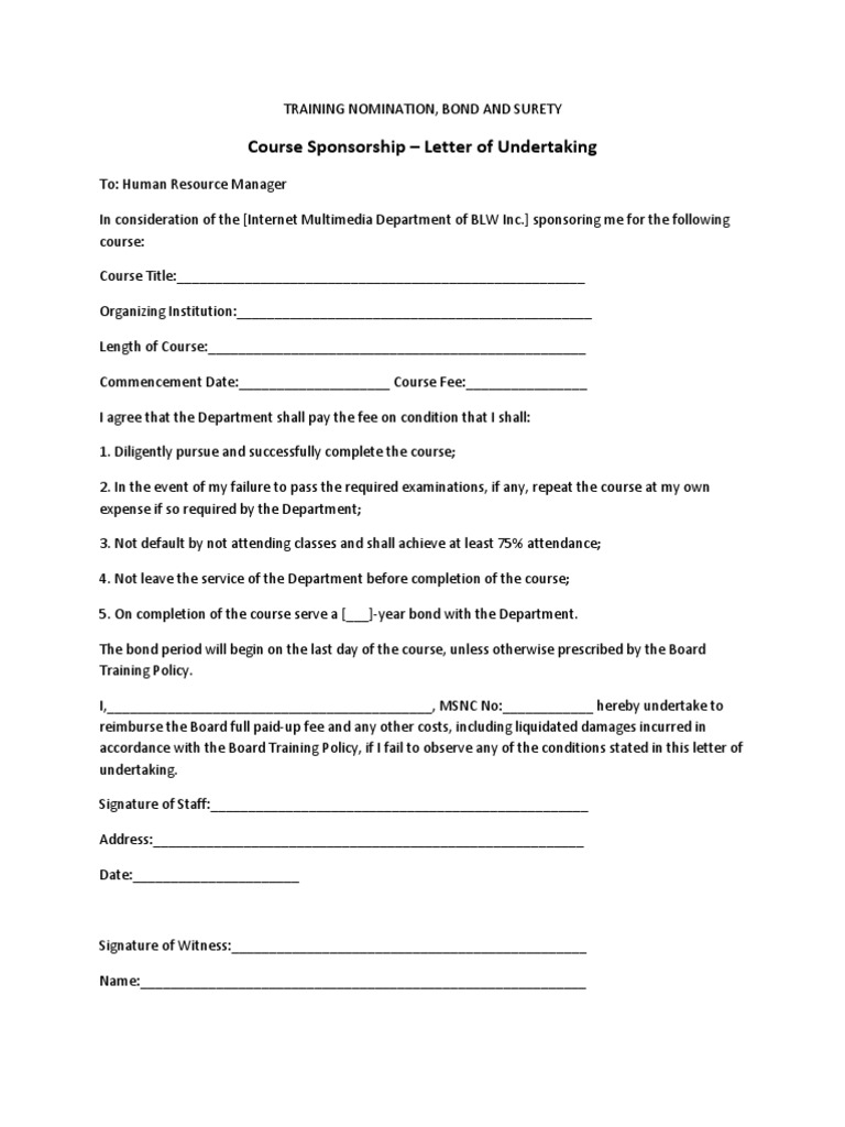 Training Nomination Form | Surety Bond | Government Information