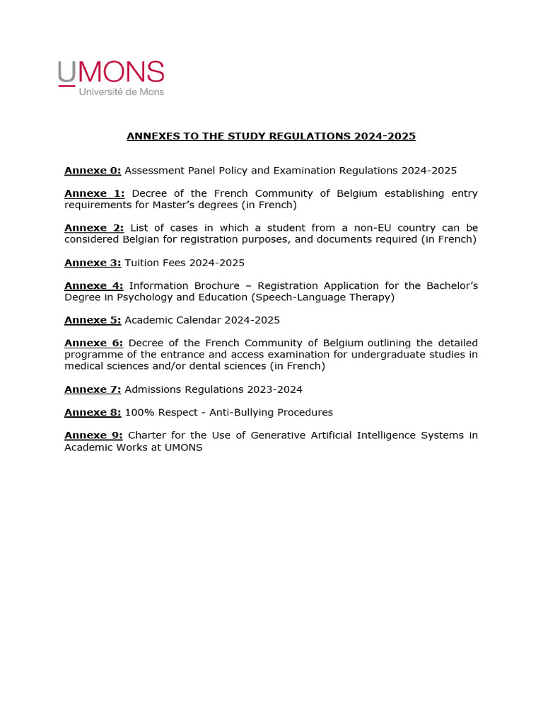 Study Regulations 2024-2025 Overview | PDF