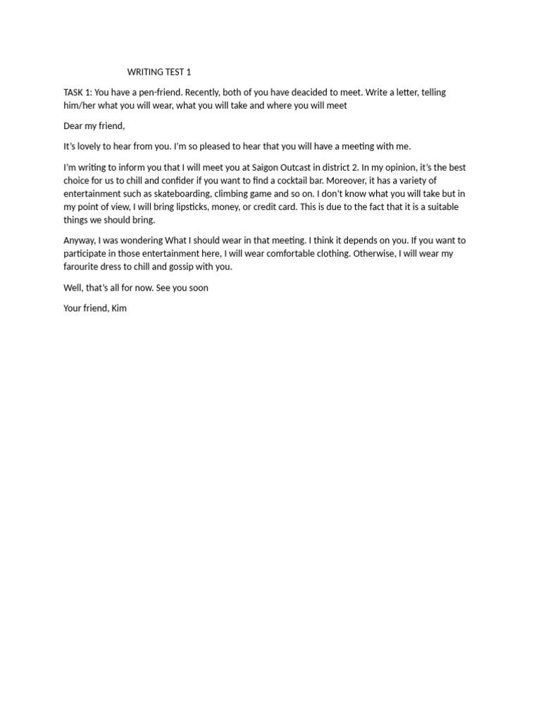 Writing Test 1 | PDF