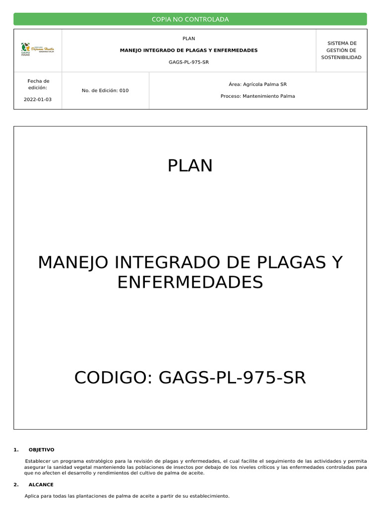 Plan Manejo Integrado de Plagas y Enfermedades Ed. 10 | PDF | Plaga (organismo) | Pesticida