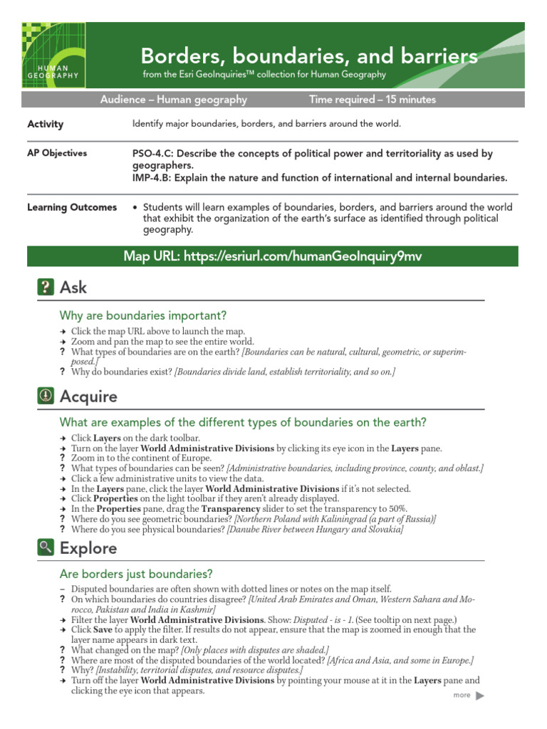 9 Boundaries APHG GeoInquiry 2 | PDF | Map