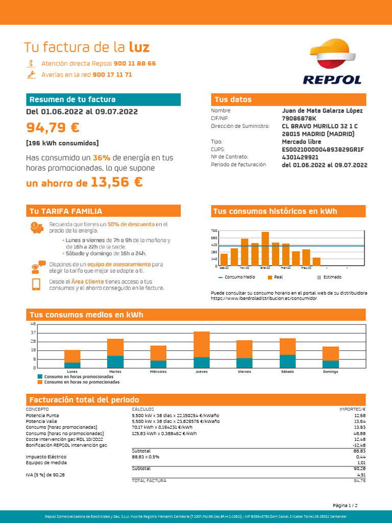 Coste Intervención Gas en Factura Repsol | PDF | Electricidad | Energia ...