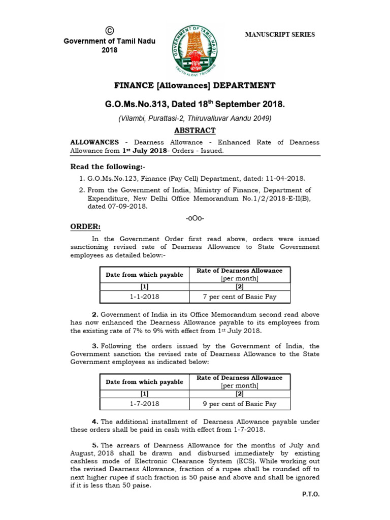 Tamil Nadu Dearness Allowance Update | PDF | Government Of India ...