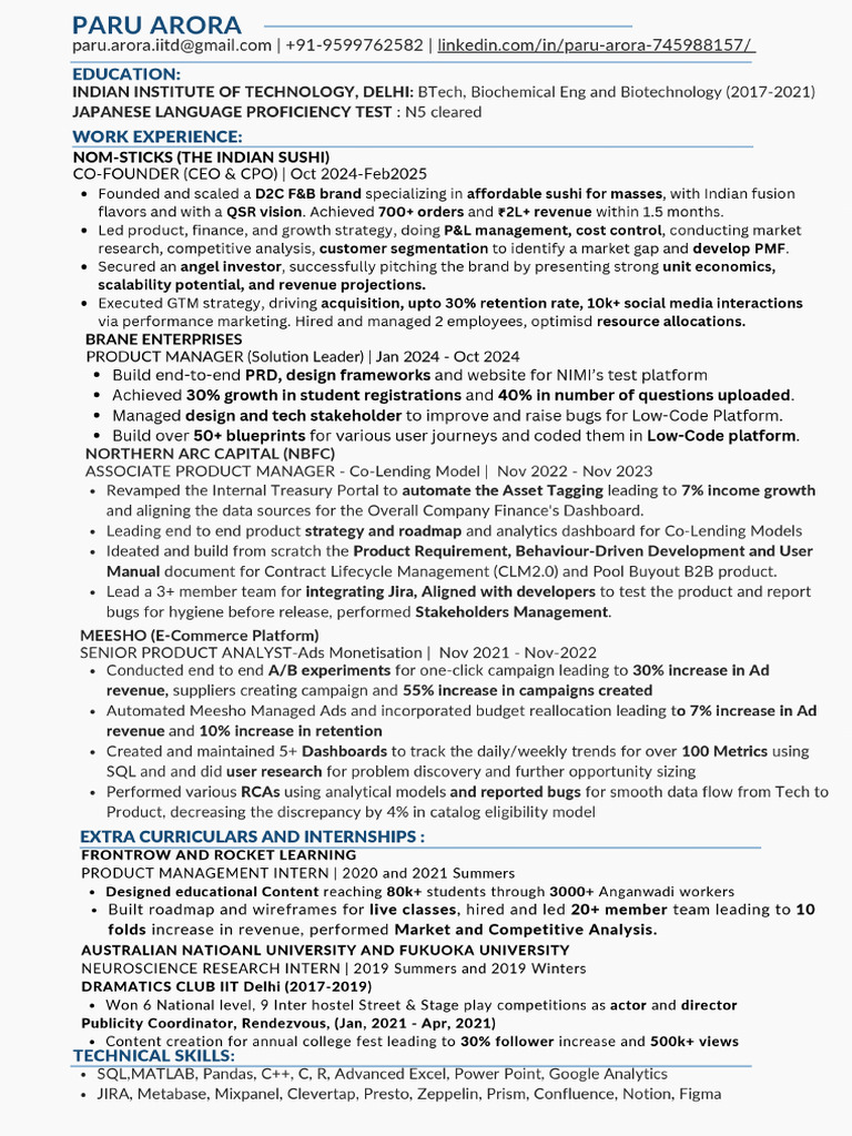 Paru IITD Resume 2025 | PDF