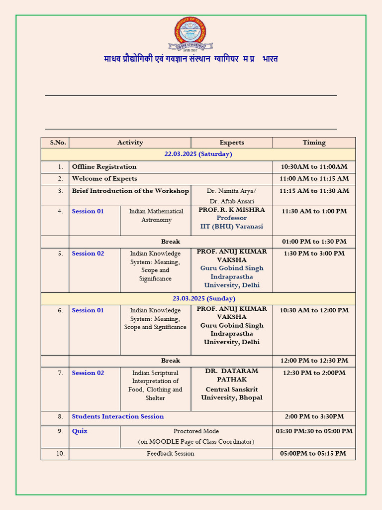 Schedule IKS2025 | PDF | Indian Religions