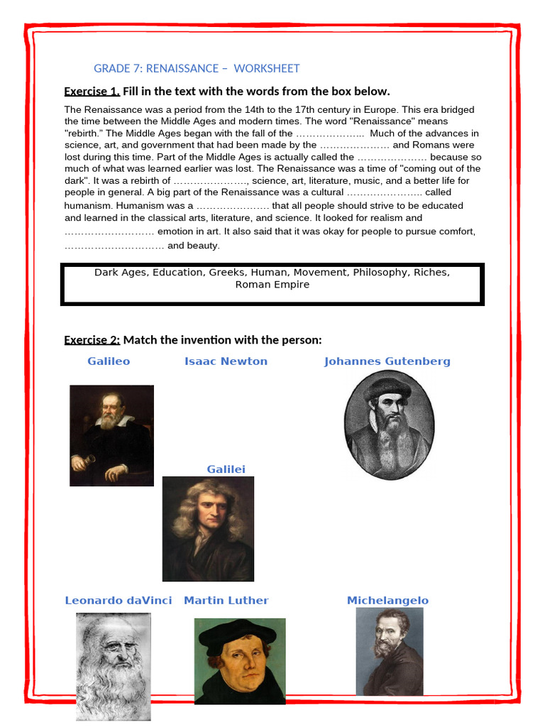 Renaissance Clil Worksheet | PDF | Glasses | Renaissance