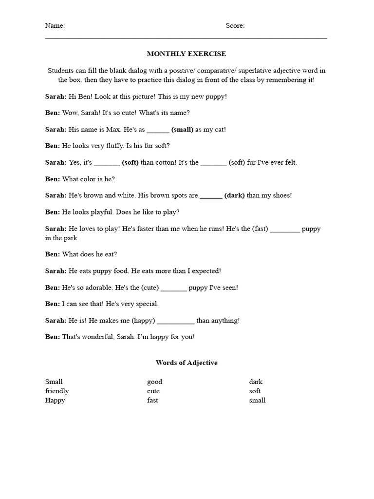 Adjective Practice Dialog for Students | PDF