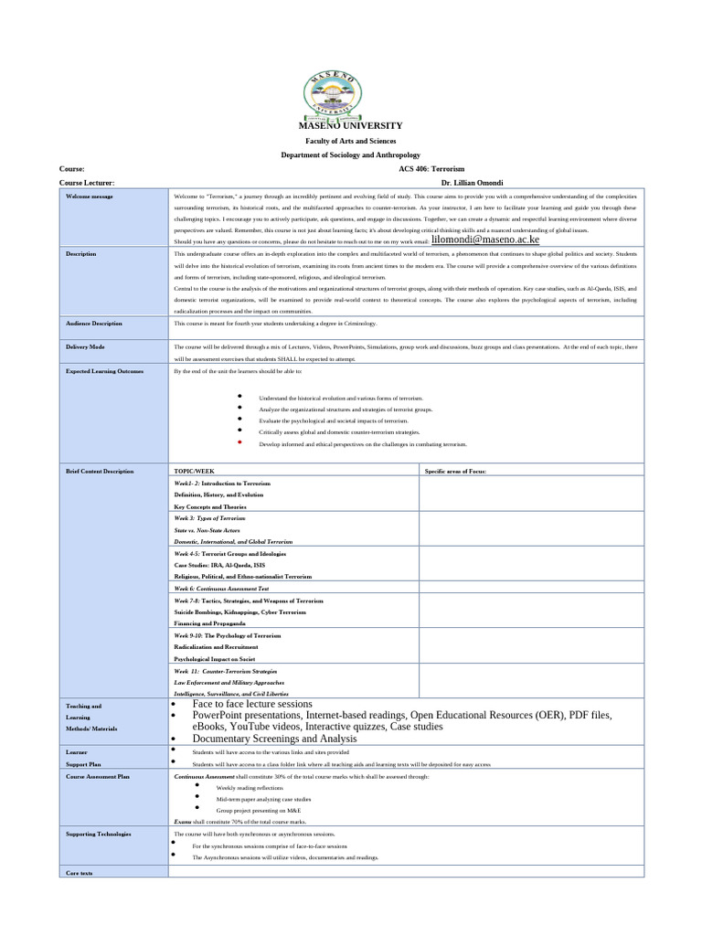 ACS 406 Course Outline 2025 | PDF | Learning | Psychology
