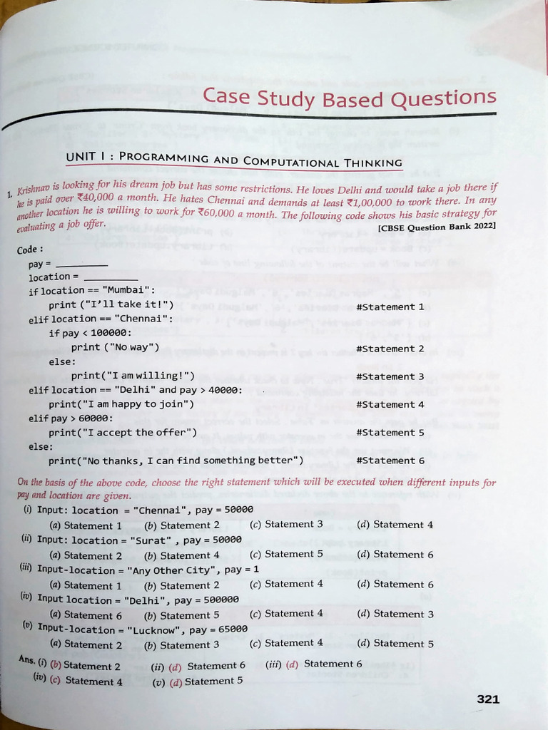 Case Study Based Questions Unit-1 Programming and Computational Thinking | PDF