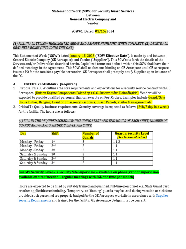 Security Guard Services SOW for GE | PDF | Surveillance | Transport ...