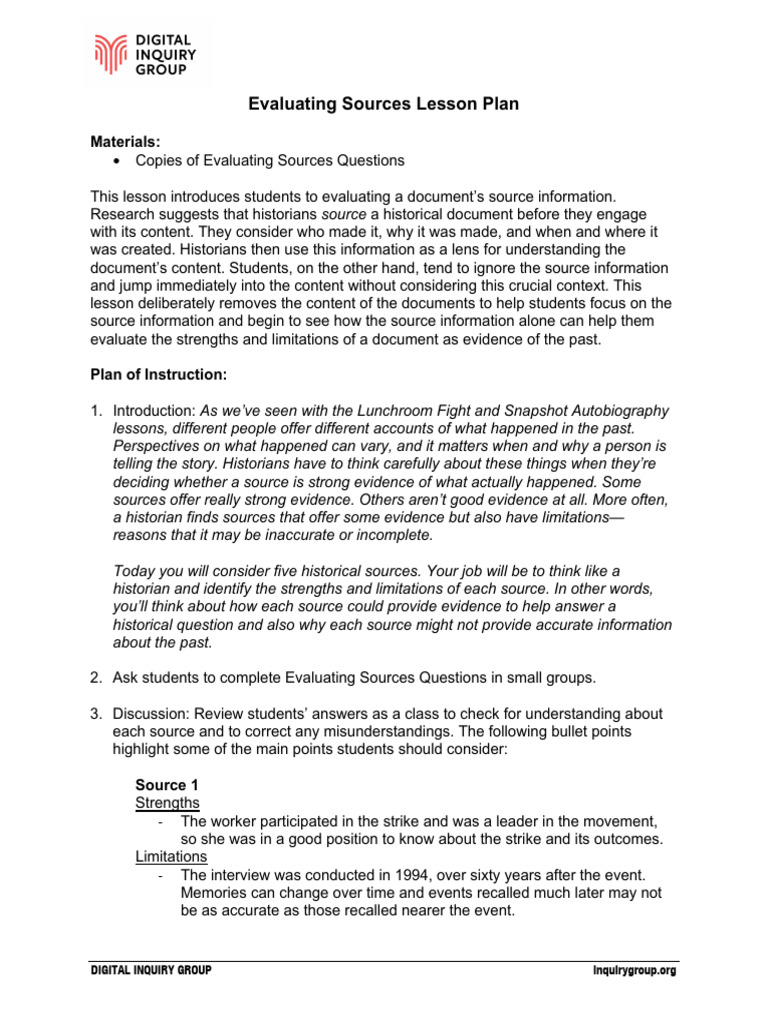Evaluating Sources Teacher Materials - 0 | PDF | Historian | Information