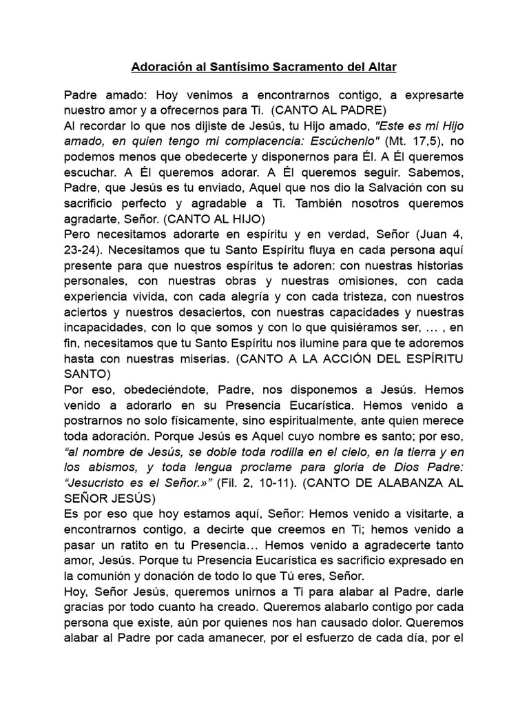 Adoración Al Santísimo Sacramento Del Altar Pdf Eucaristía Cristo