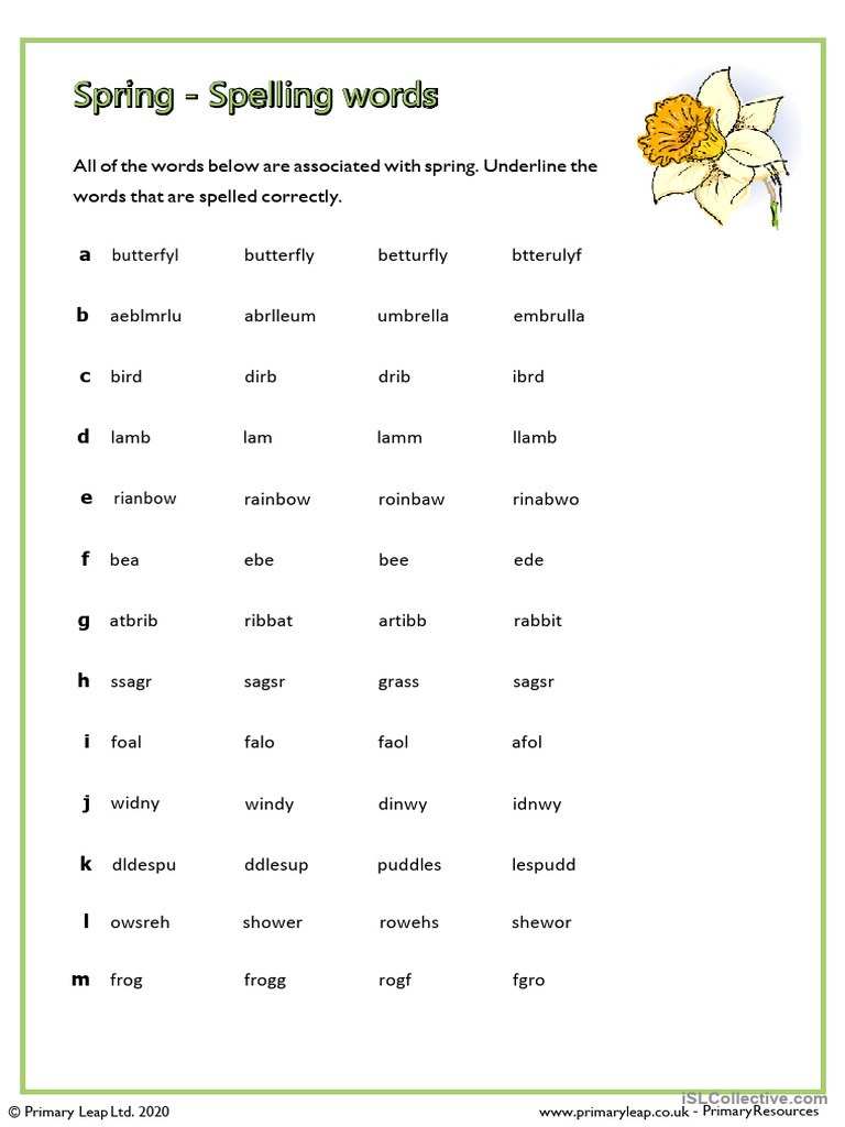 Spring - Spelling Words | PDF