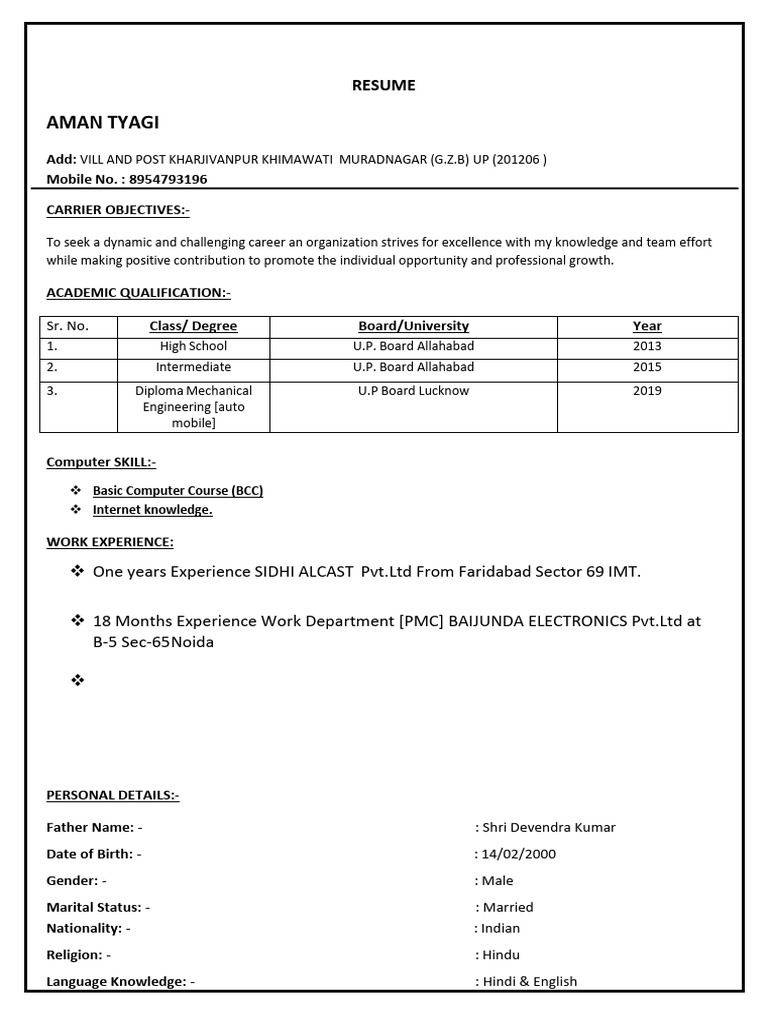Aman Tyagi Resume | PDF