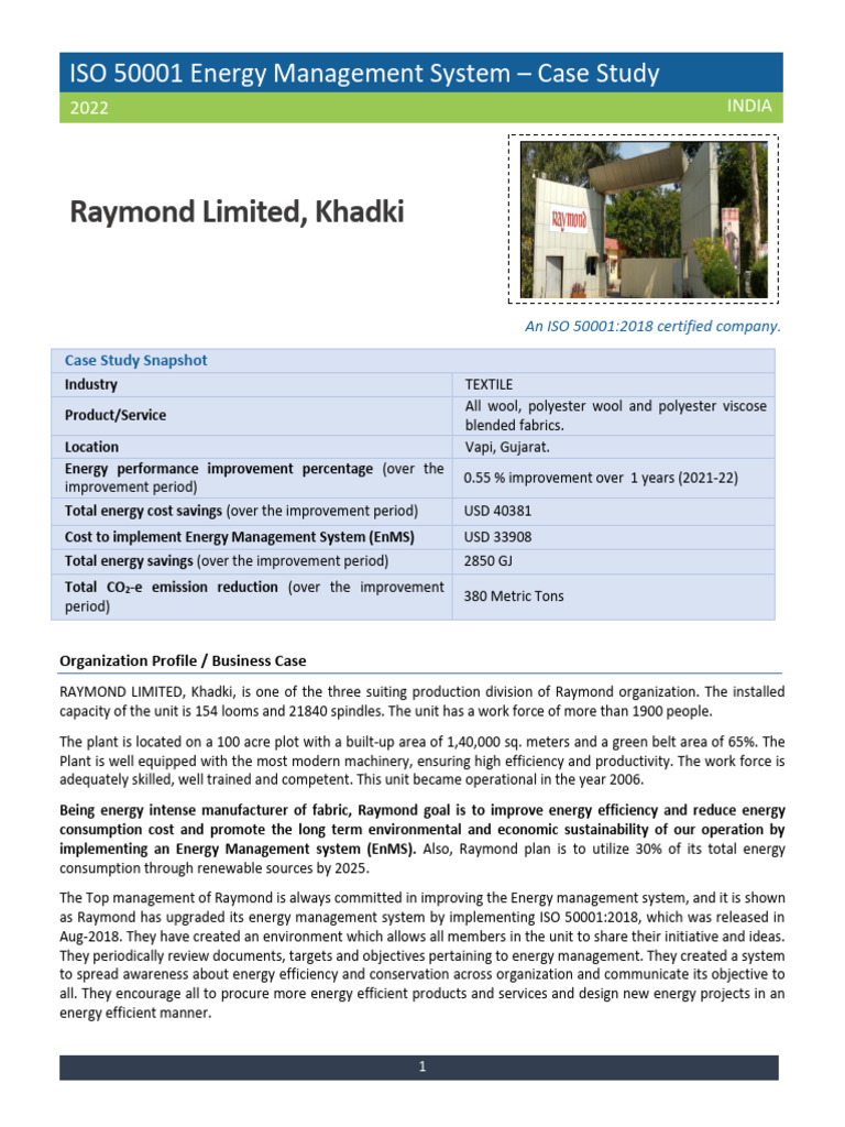 Raymond's ISO 50001 Energy Case Study | PDF | Coefficient Of ...