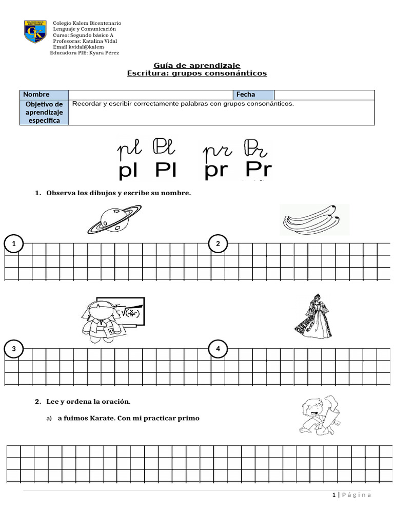 Guía de Escritura: Grupos Consonánticos | PDF