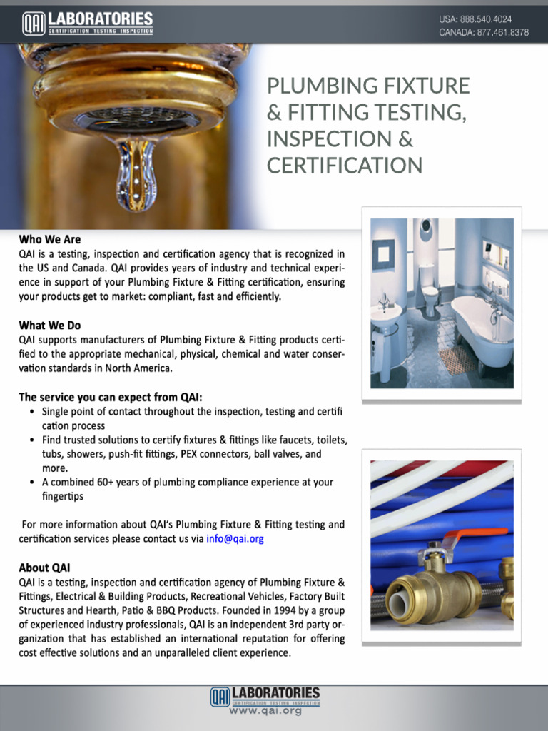 Plumbing Fixture & Fitting Testing, Inspection & Certification | PDF