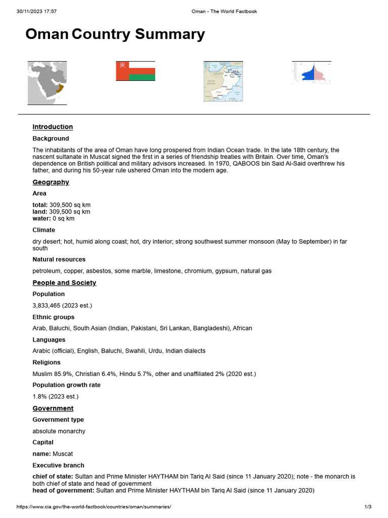Oman - The World Factbook | PDF | Oman | Economies