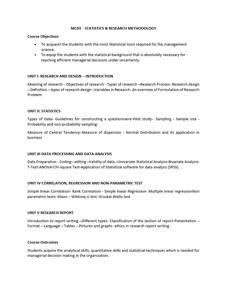 MC03 STATISTICS & RESEARCH METHODOLOGY | PDF