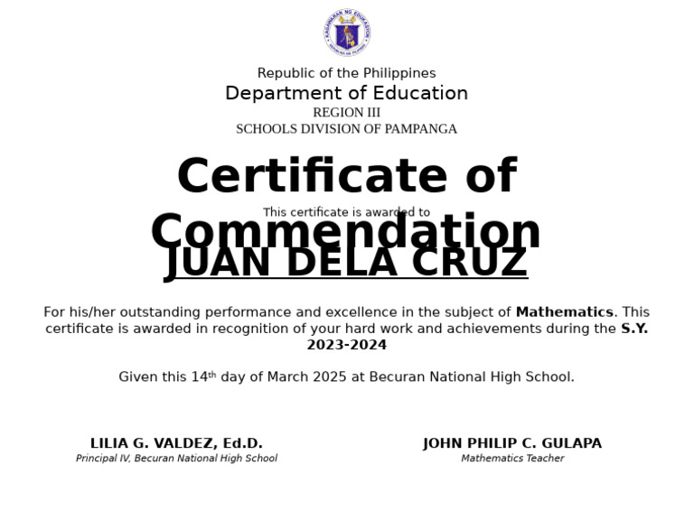 Certificate of Commendation | PDF