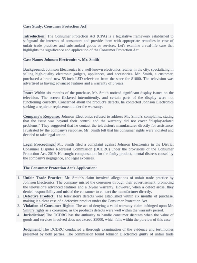Case Study sample questions | PDF | Consumer Protection | Breach Of Contract