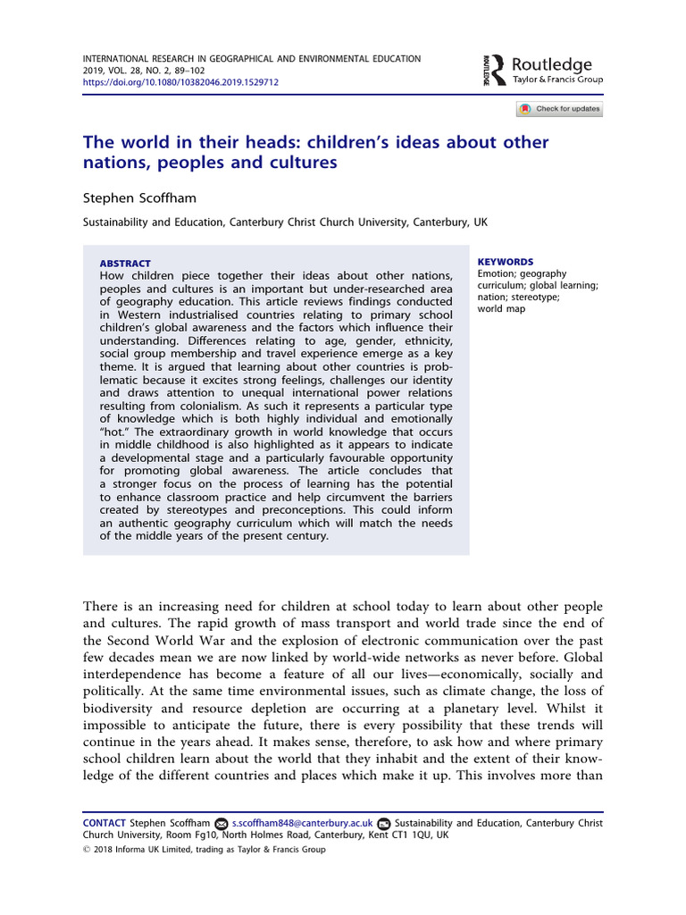 01. Scoffham, S. (2019). The world in their heads | PDF | Knowledge ...