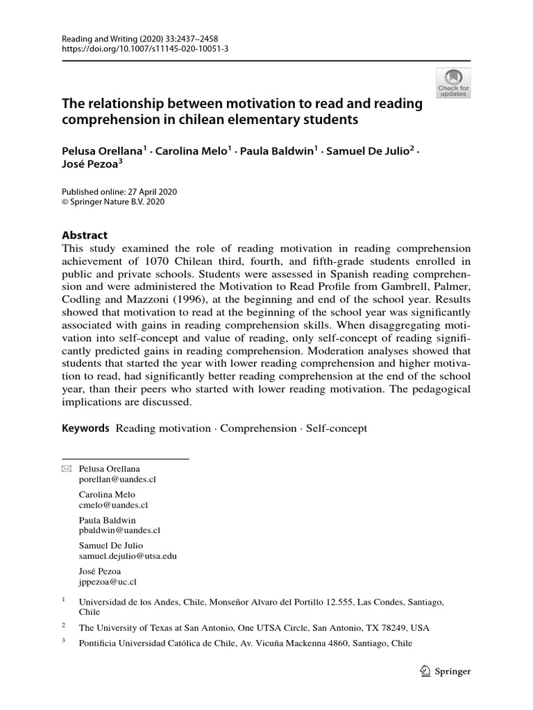 Motivation To Read and Reading Comprehension | PDF | Self Concept ...