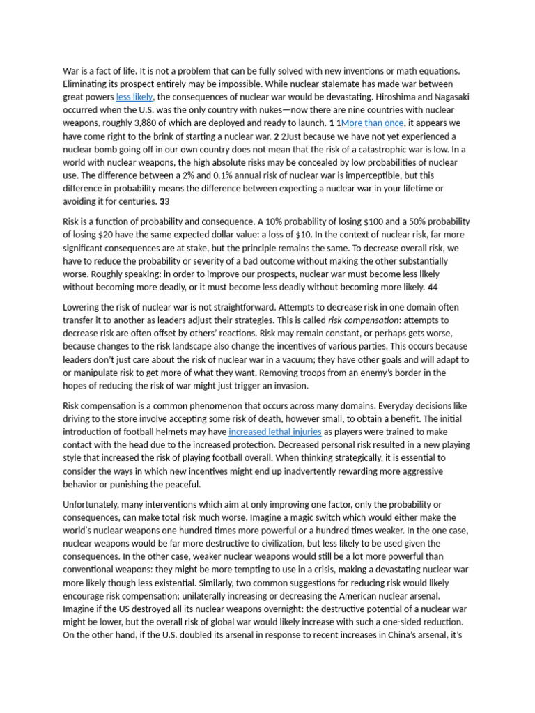 War Becasue of Nuclear Power | PDF | Deterrence Theory | Crime & Violence