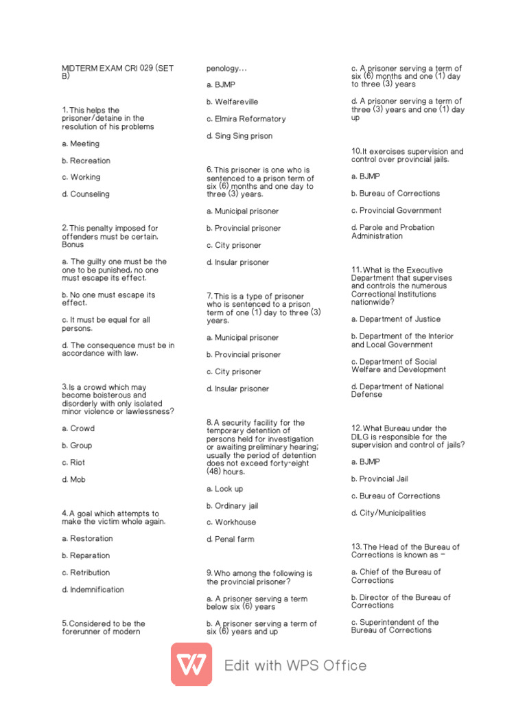 Midterm Exam Review: Corrections & Penology | PDF | Prison | Pardon