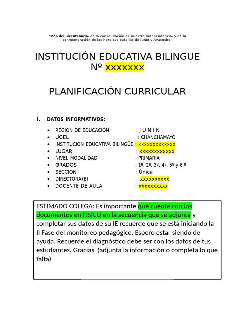 Esquema de PLANIFICACION CURRICULAR EIB 2024 | PDF | Maestros | Aprendizaje