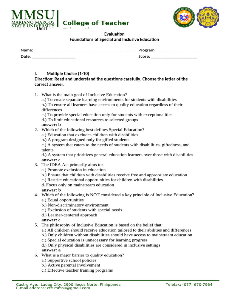 Review Material | PDF | Inclusion (Education) | Special Education