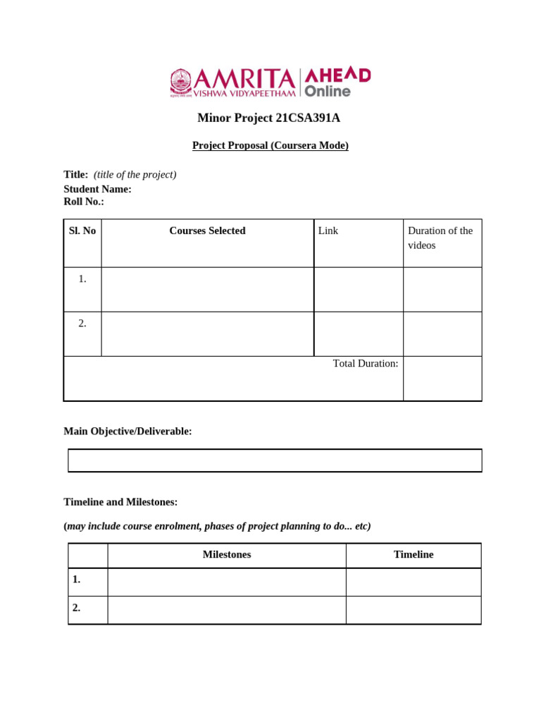 BCA Minor Project Proposal (Coursera) (1) | PDF