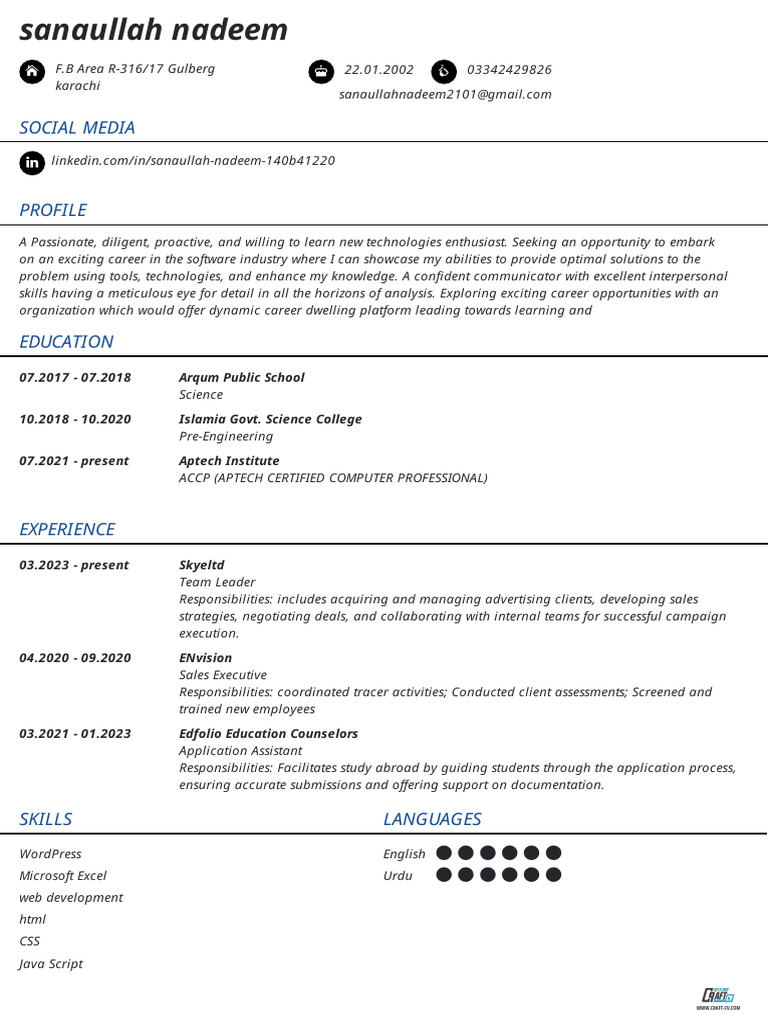 sanaullah_nadeem_CV (1) | PDF | Websites | World Wide Web