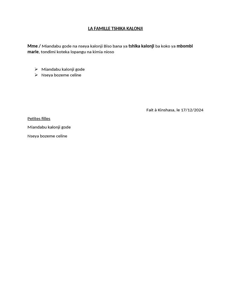 La Famille Tshika | PDF