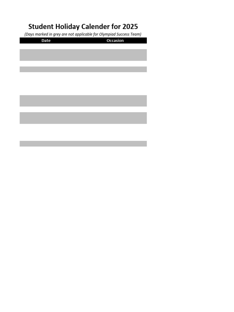 2025 Student Holiday Calendar | PDF